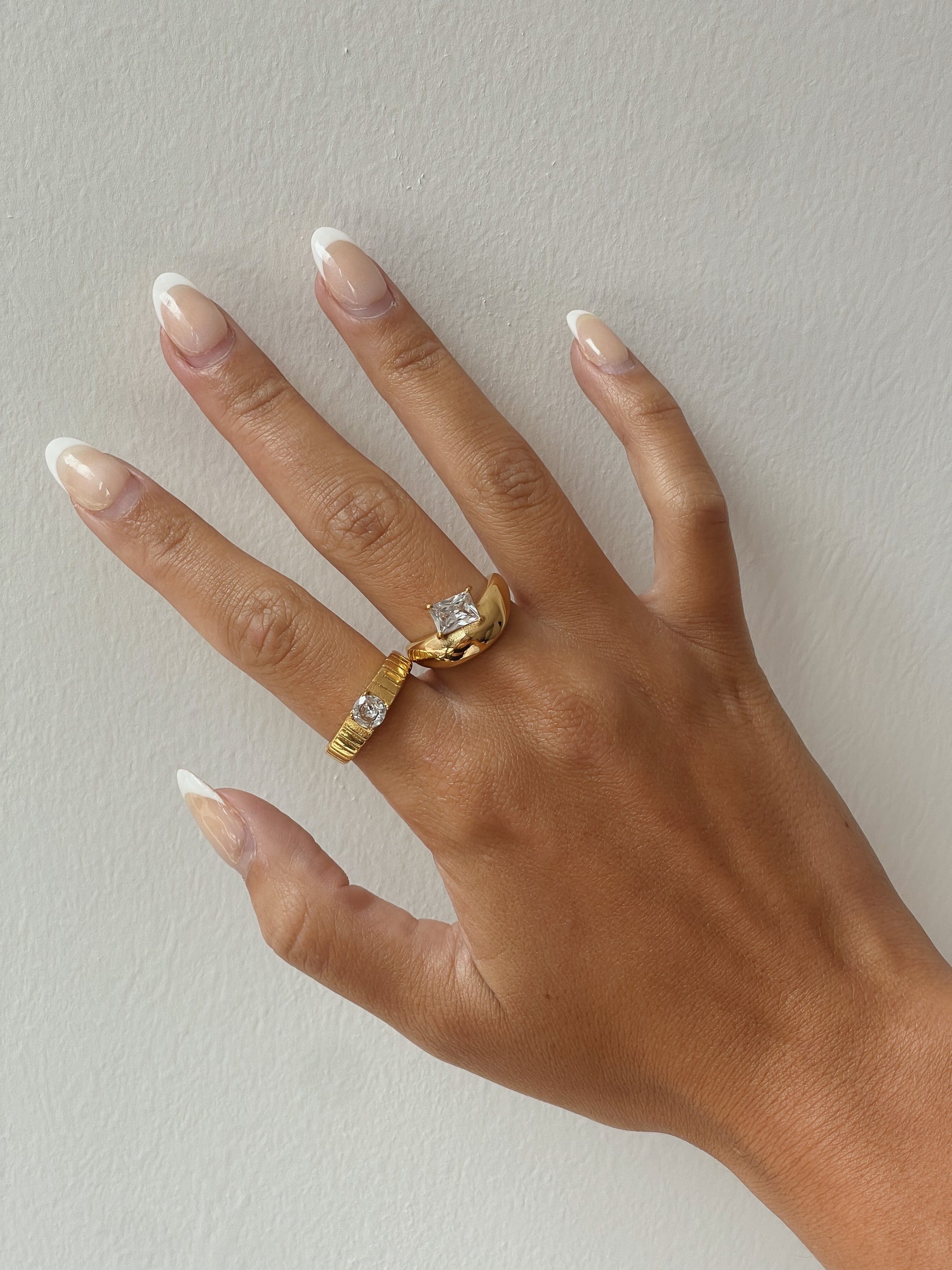Gianna Ring - striped statement diamond ring, crystal minimalist ring, statement gold ring