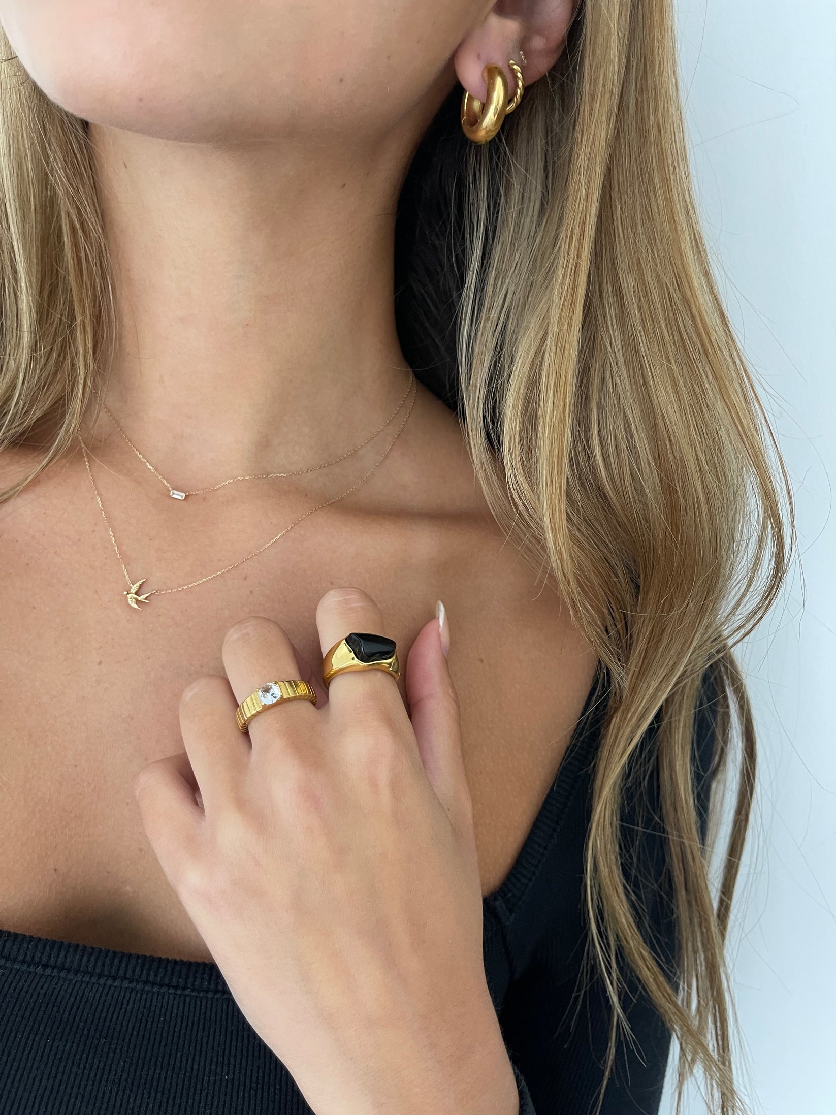 Gianna Ring - striped statement diamond ring, crystal minimalist ring, statement gold ring