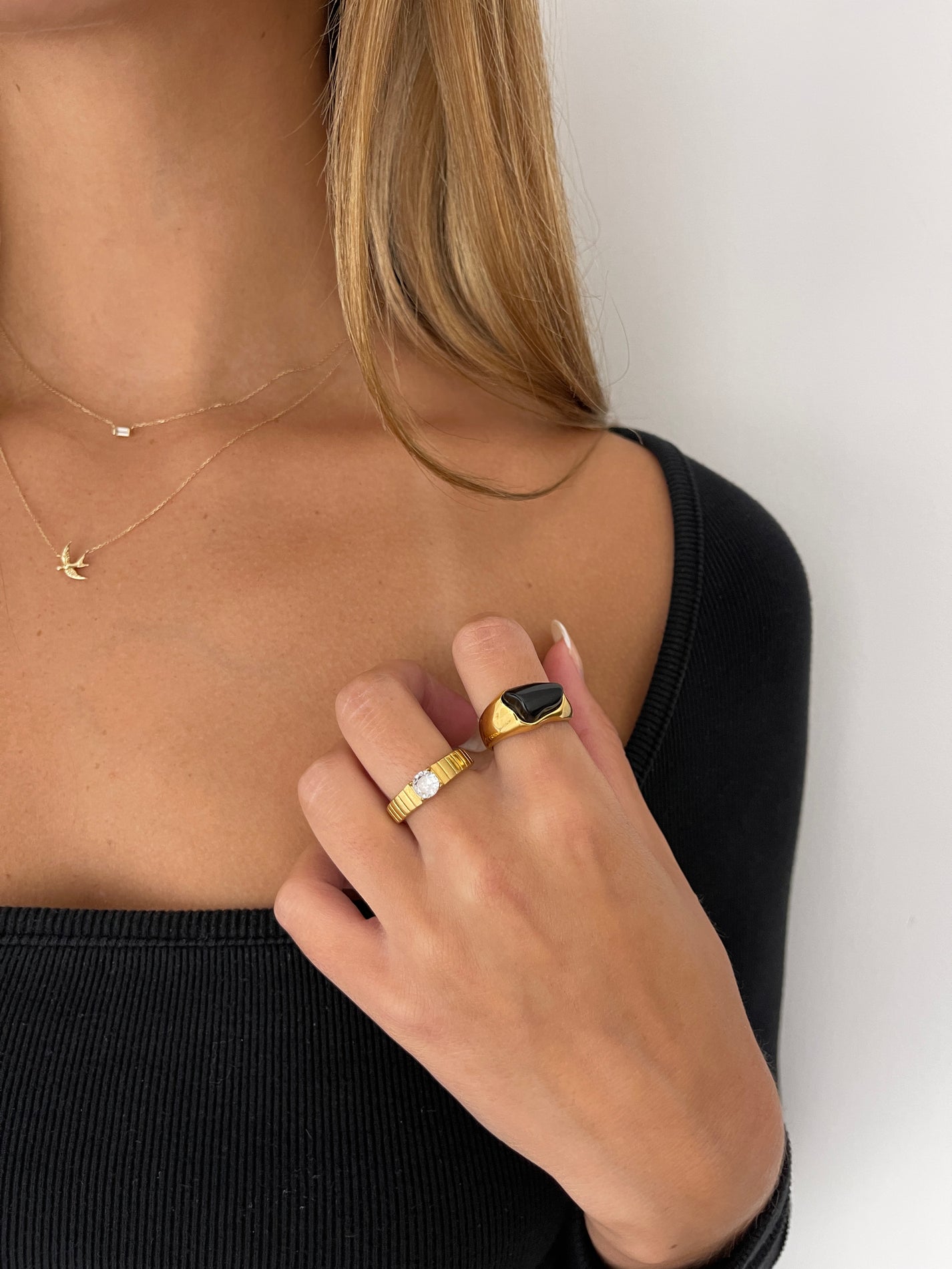 Gianna Ring - striped statement diamond ring, crystal minimalist ring, statement gold ring