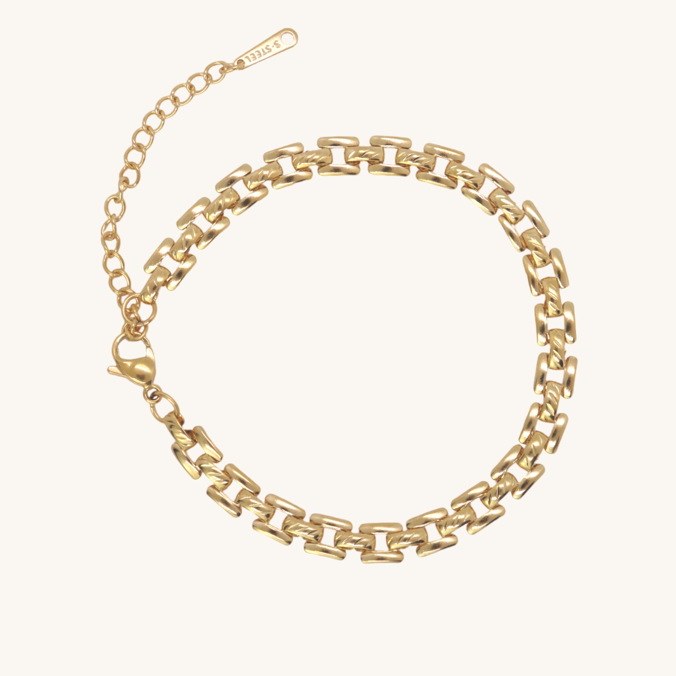 Gold Stacking Bracelet - belt chain bracelet, geometric chain bracelet ...